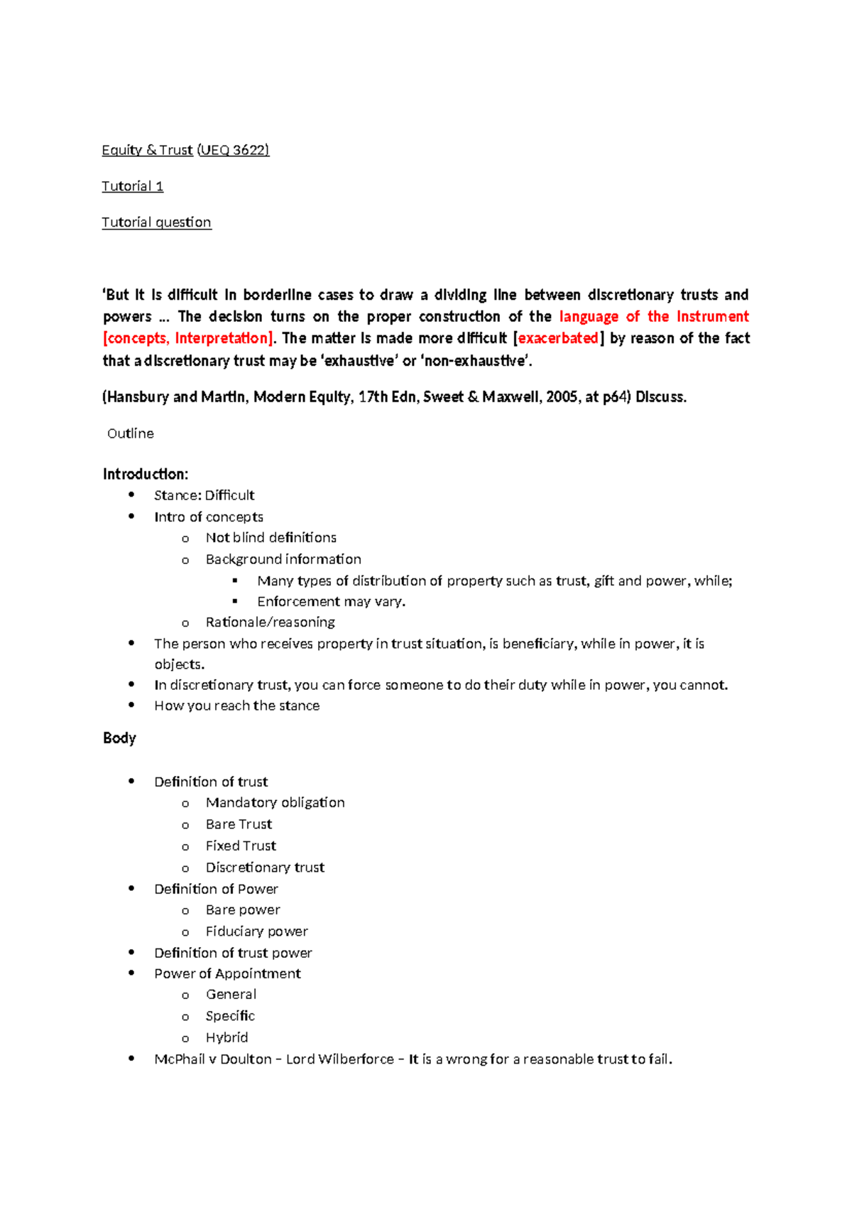 Tutorial 1- EQT - Equity & Trust (UEQ 3622) Tutorial 1 Tutorial ...