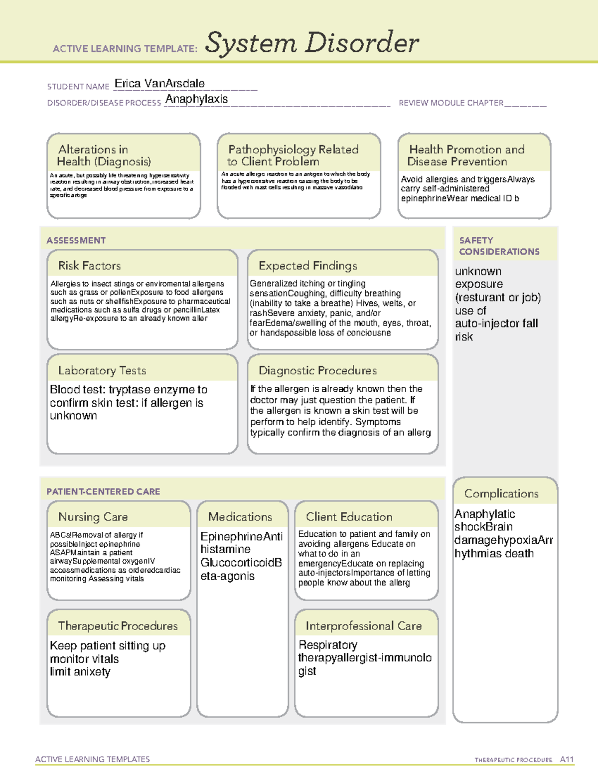 Anaphylaxis and epi pen - ACTIVE LEARNING TEMPLATES THERAPEUTIC ...