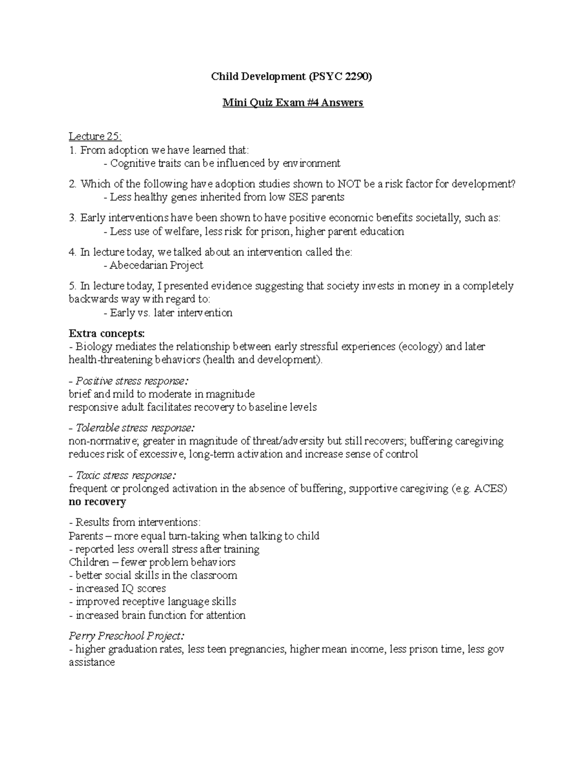 Child Devel. Exam #4 Study Guide update - Child Development (PSYC 2290 ...