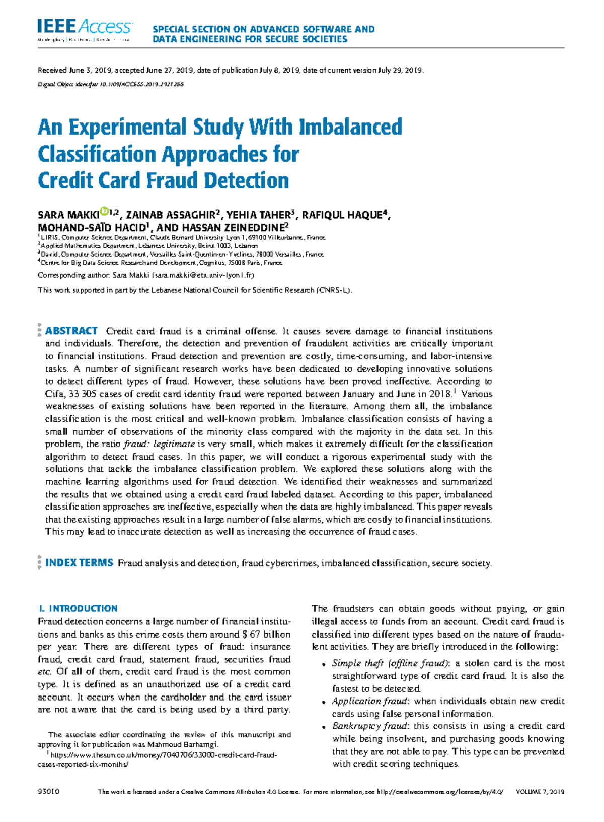 An Experimental Study With Imbalanced Classification Approaches for Credit Card Fraud Detection ...