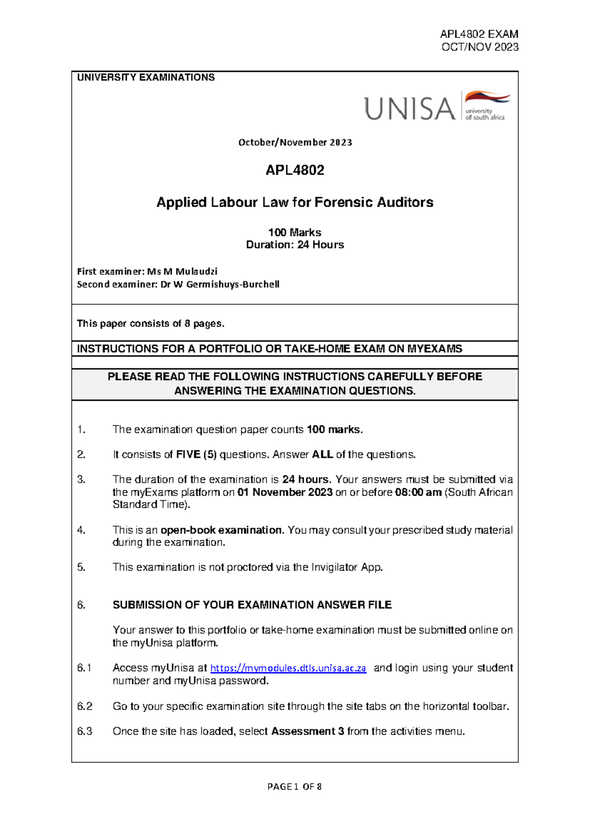 APL4802 OCT NOV Examination - OCT/NOV 2023 UNIVERSITY EXAMINATIONS ...