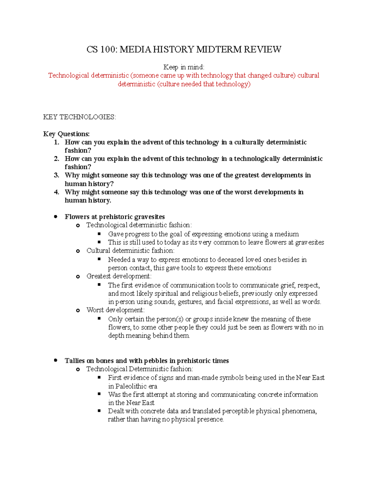 CS 100 midterm review - CS 100: MEDIA HISTORY MIDTERM REVIEW Keep in ...