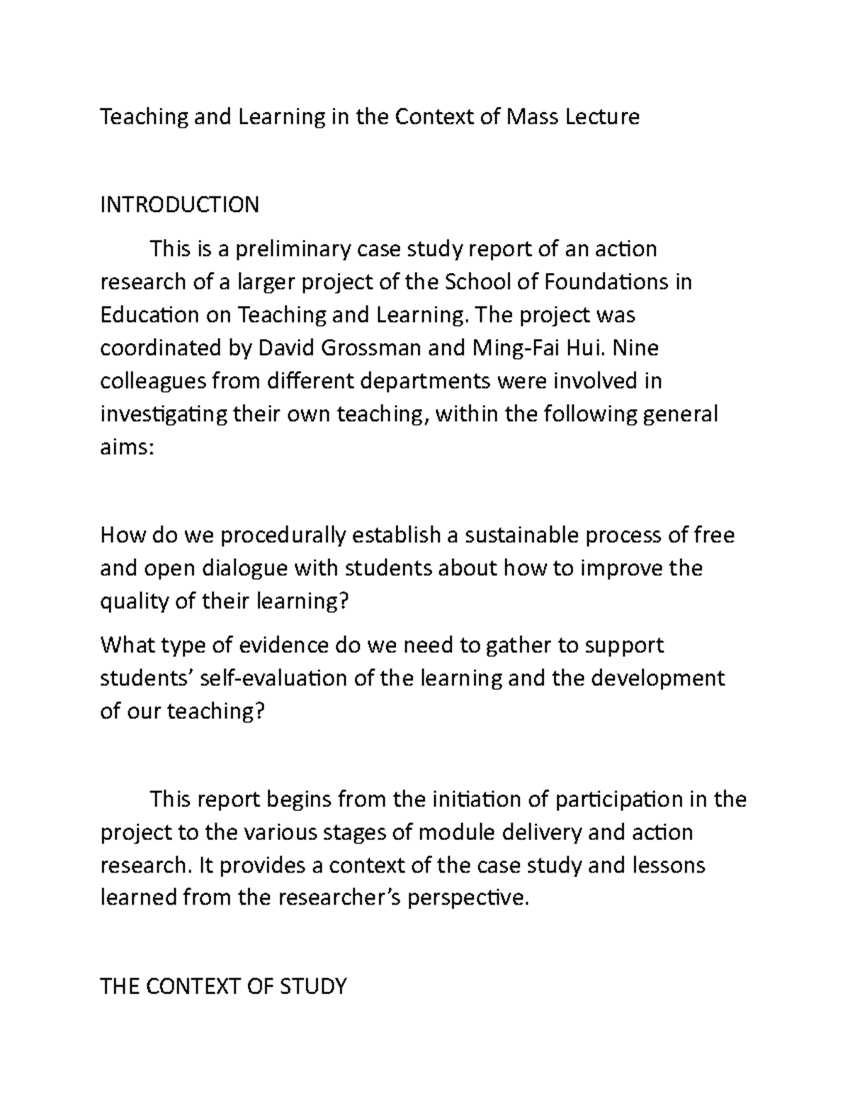 Teaching and Learning in the Context of Mass Lecture - Teaching and ...