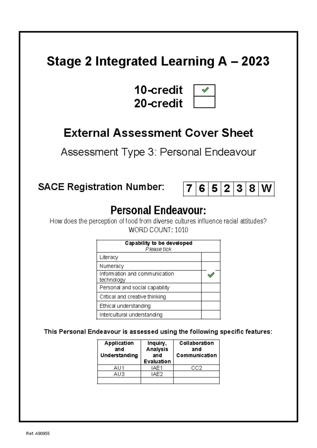765238 W 2IL10 AT3 Personal Endeavour - Stage 2 Integrated Learning A ...