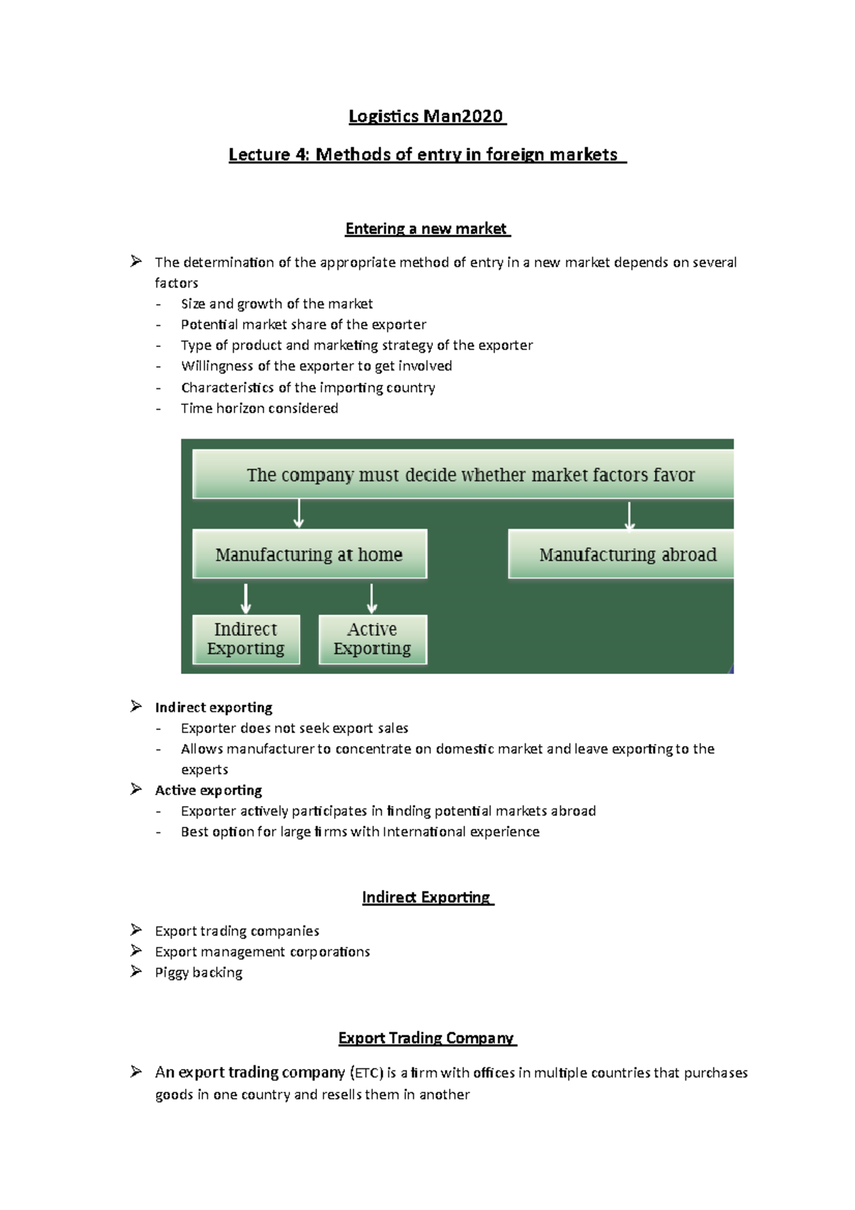 Logistics Man2020 lec 4 methods of entry in foreign markets - Logistics ...