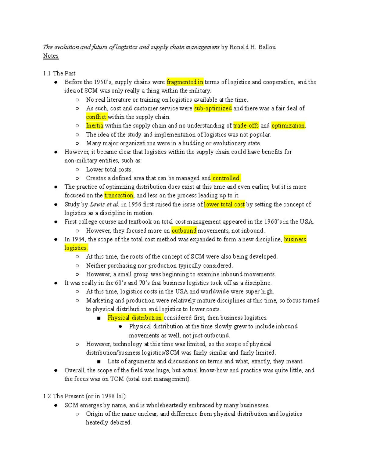 Evolution of logistics (lecture 1 reading) notes - The evolution and ...
