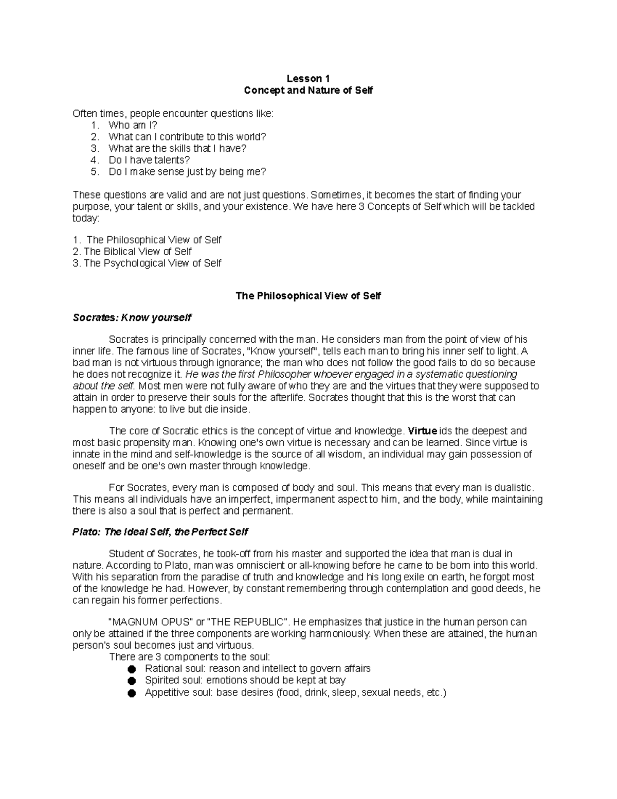 Lesson 1 Concept and Nature of Self - Lesson 1 Concept and Nature of ...