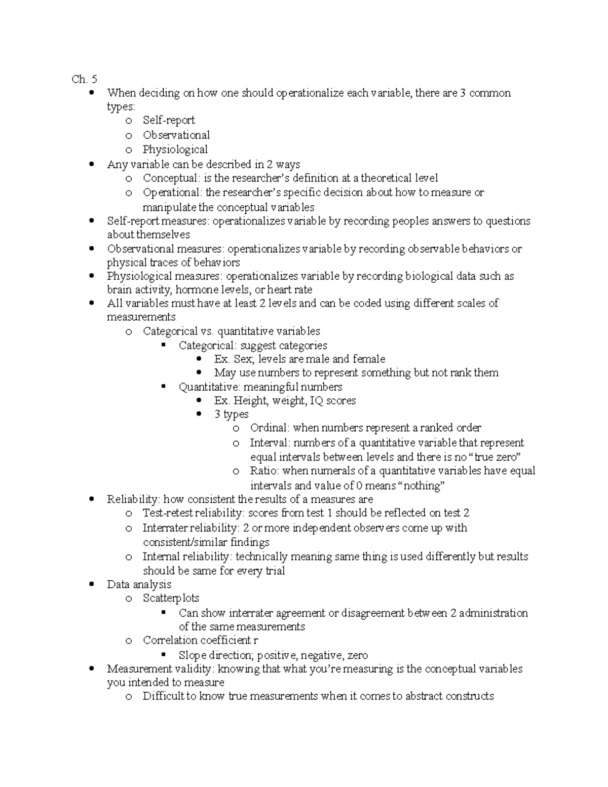 Psyc 12 ch 5 reliability - Ch. 5 When deciding on how one should operationalize each variable ...