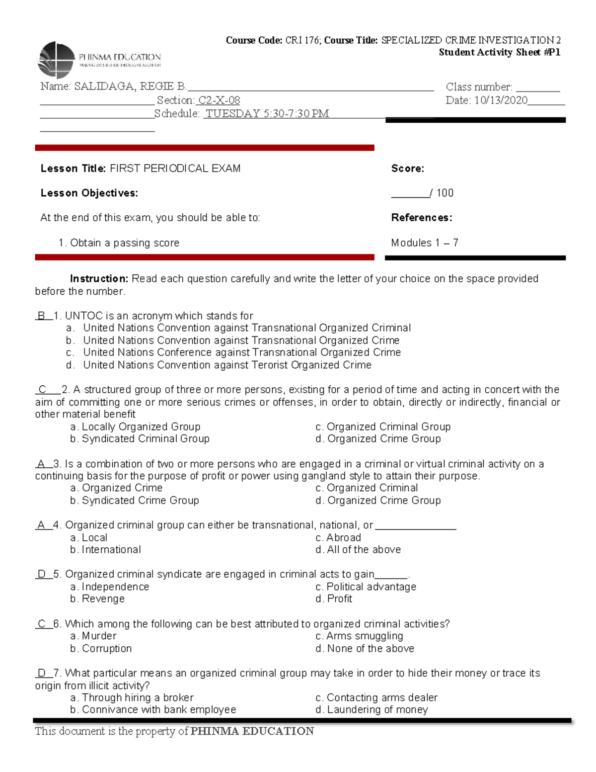 Scribd - Notes - Student Activity Sheet #P Name: SALIDAGA, REGIE B ...