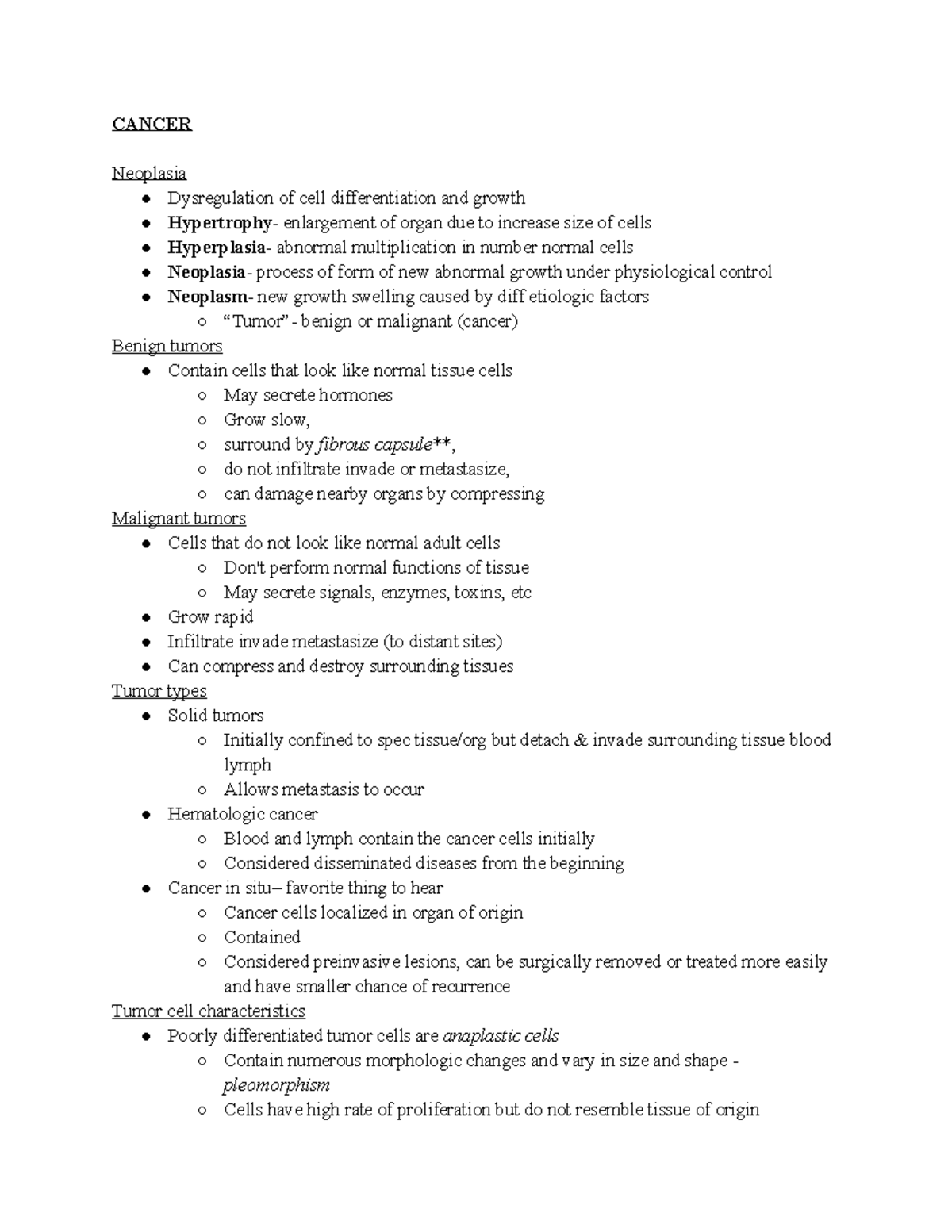 Patho - cancer - CANCER Neoplasia Dysregulation of cell differentiation ...