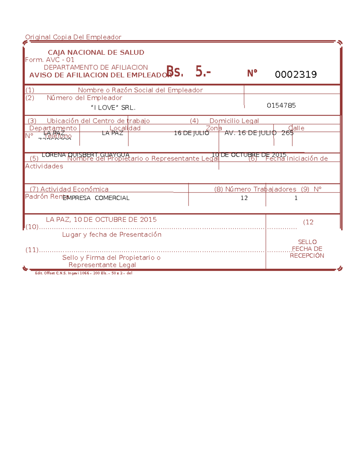 353270015 Formulario Avc 01 Edwin - Original Copia Del Empleador CAJA ...