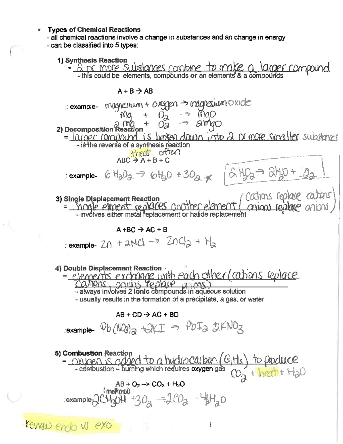2 - types of reactions teacher notes - Chem101 - Studocu