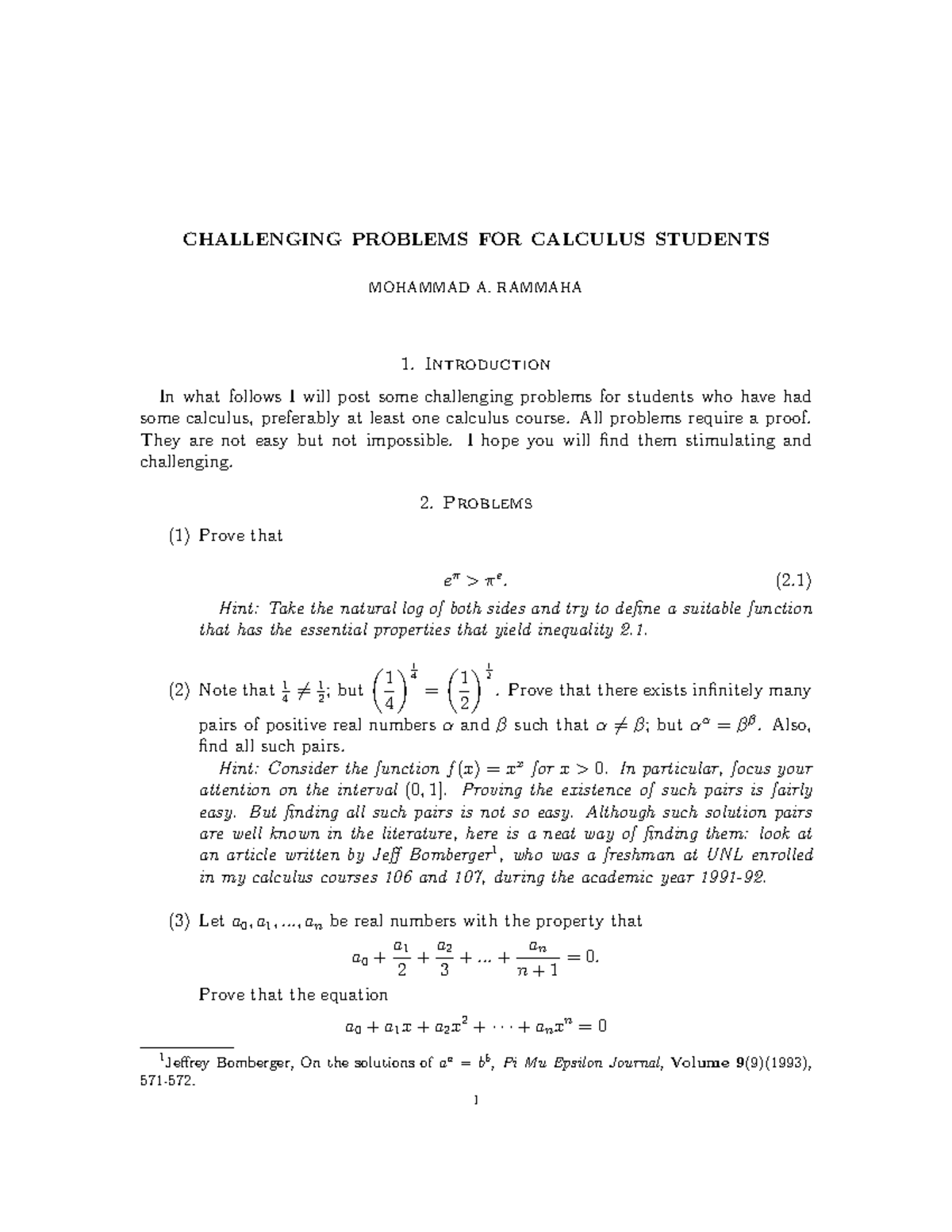 Challenge-Problems - problem - CHALLENGING PROBLEMS FOR CALCULUS ...