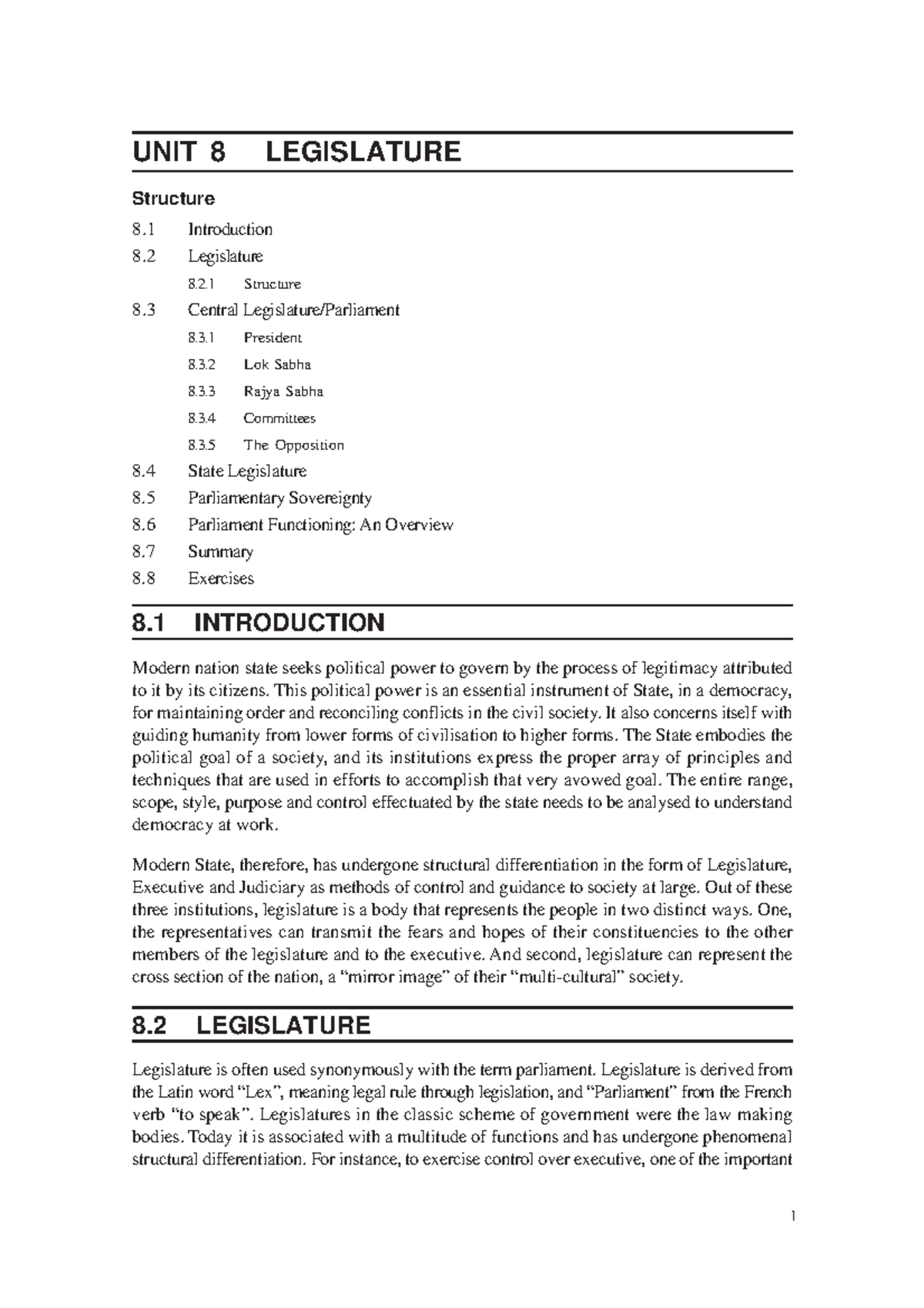 UNIT-8 - Easy to understand - UNIT 8 LEGISLATURE Structure 8 ...