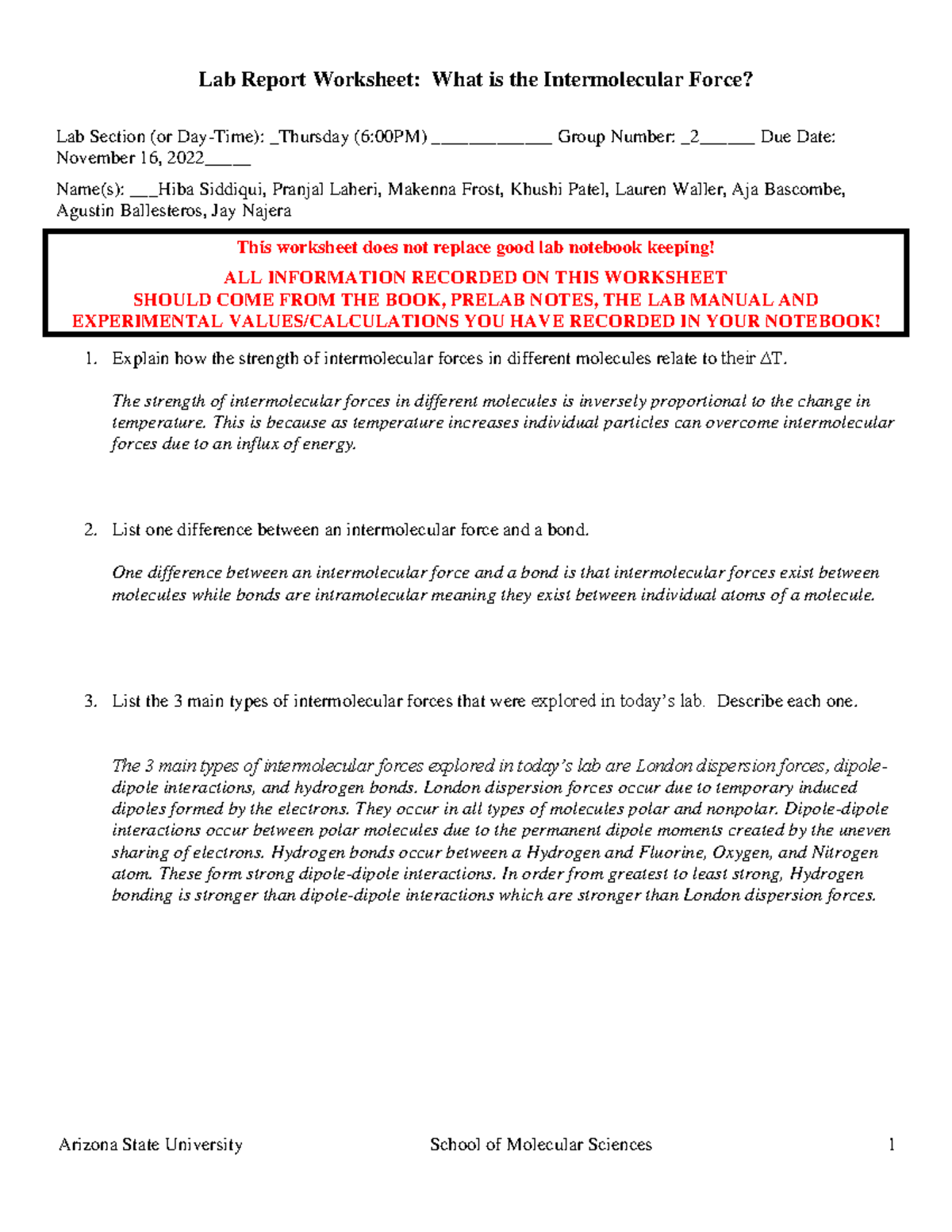 CHEM LAB - Assignment - Lab Report Worksheet: What is the ...