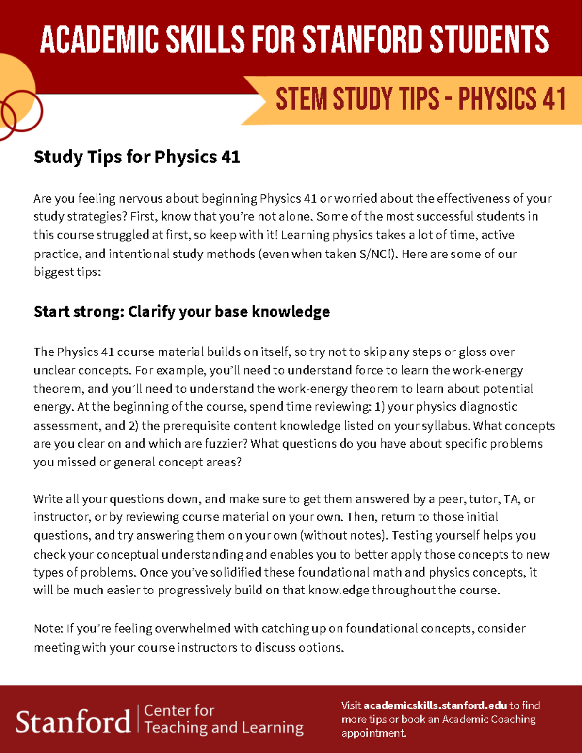 STEM Study Tips Physics 41 - Study Tips for Physics 41 Are you feeling nervous about beginning ...