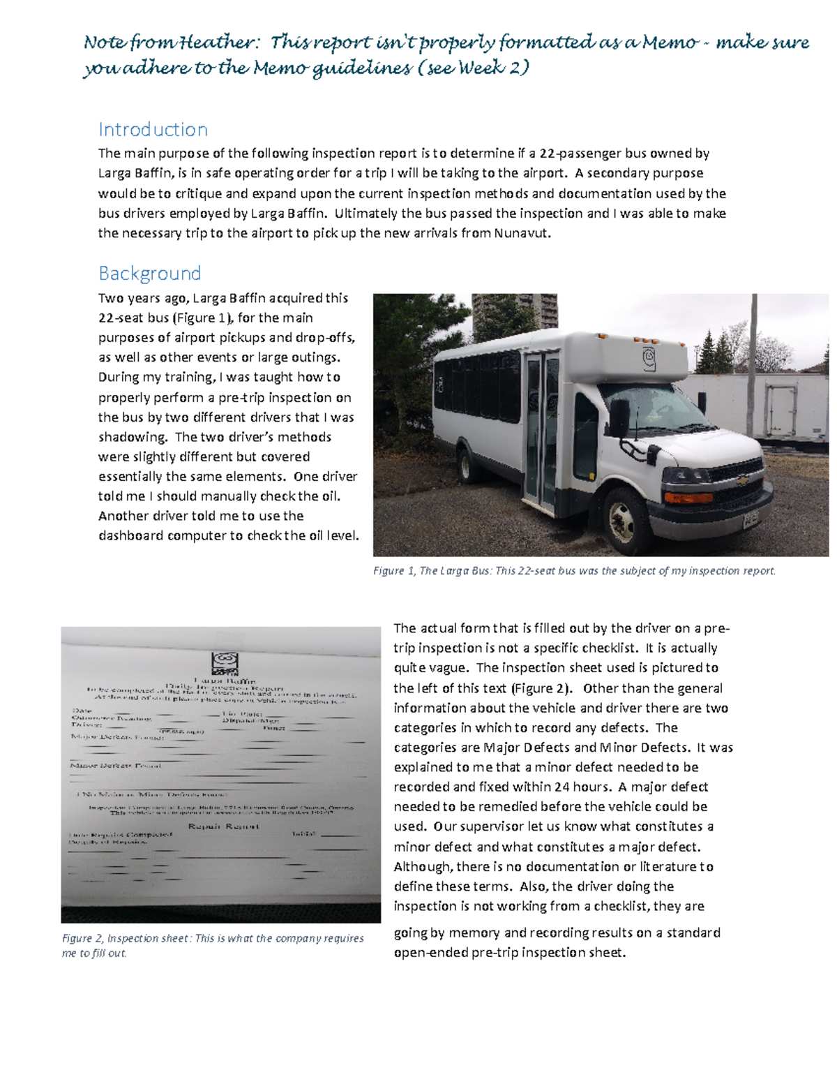 Inspection Report, example #4 Van - Introduction The main purpose of ...