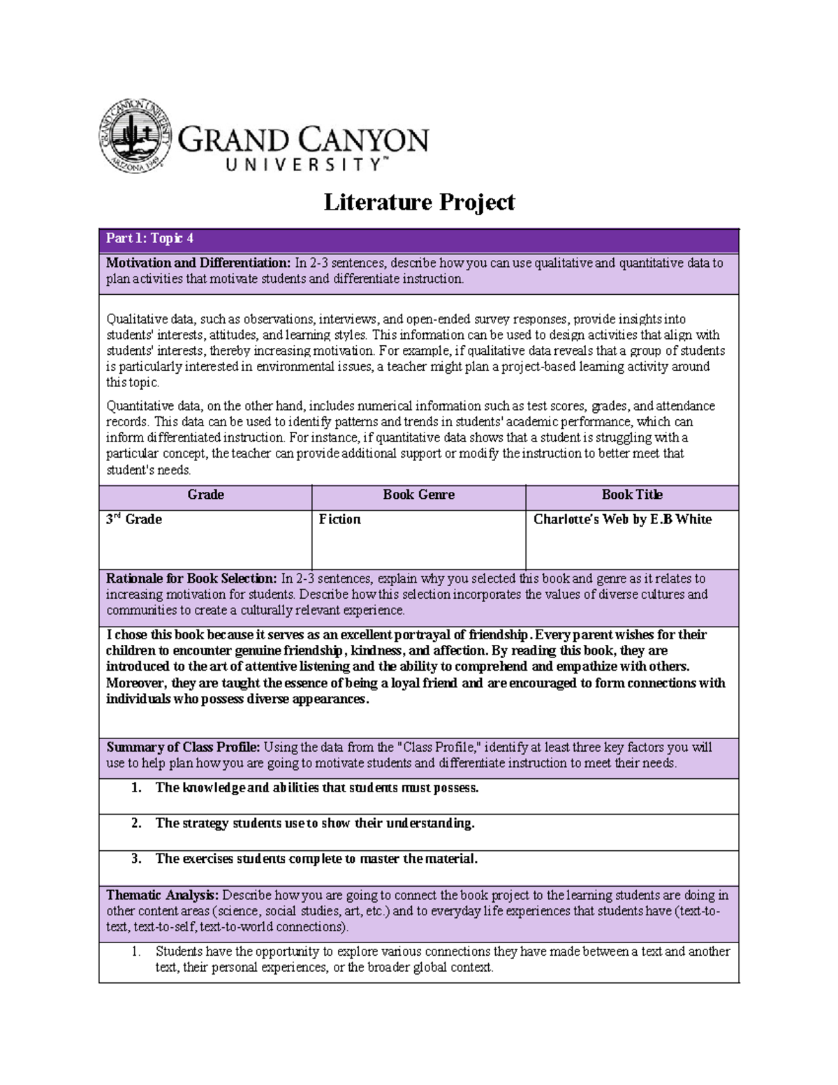Literature Project part 1 - Qualitative data, such as observations ...