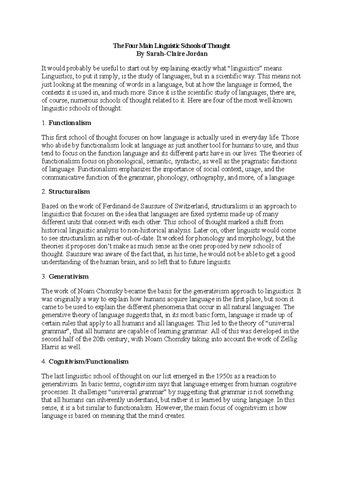 The Four Main Linguistic Schools of Thought - Linguistics, to put it ...