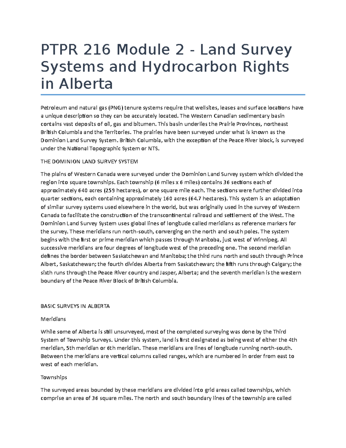 PTPR 216 Module 2 land surveys - PTPR 216 Module 2 - Land Survey ...