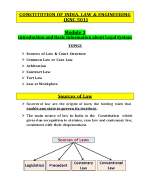 Unit-01 COI - CONSTITUTION OF INDIA, LAW AND ENGINEERING (KNC-501) Unit ...