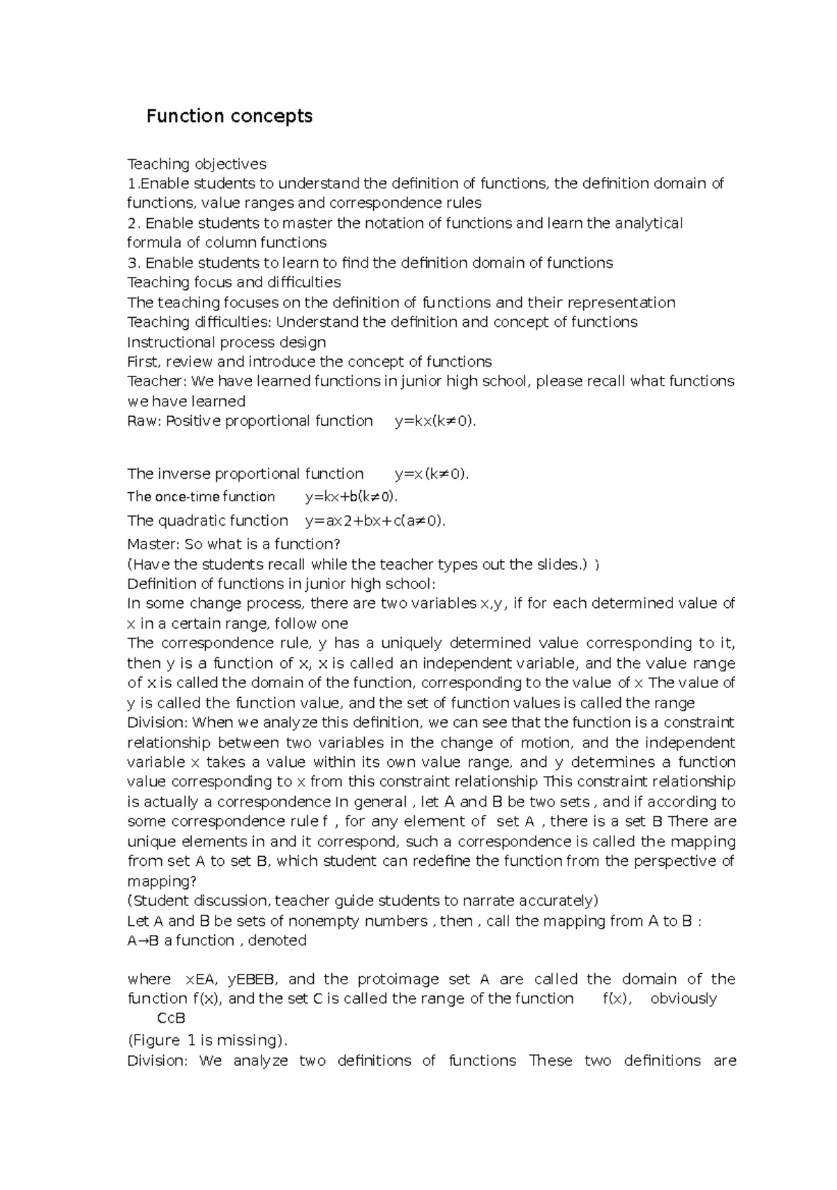 Function concepts - Function concepts ####### Teaching objectives ####### 1 students to ...