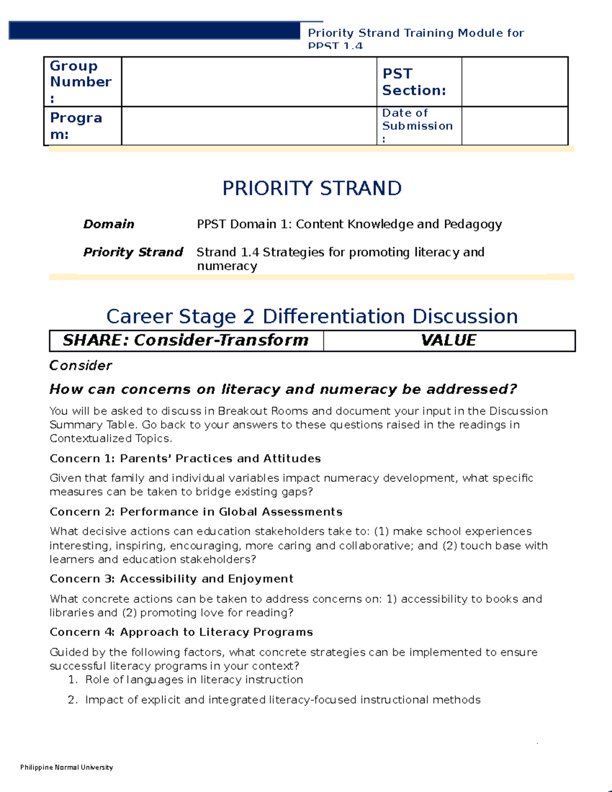 PST Module-1 Career-Stage-2-Breakout-Room-Discussion-Summary-Table ...