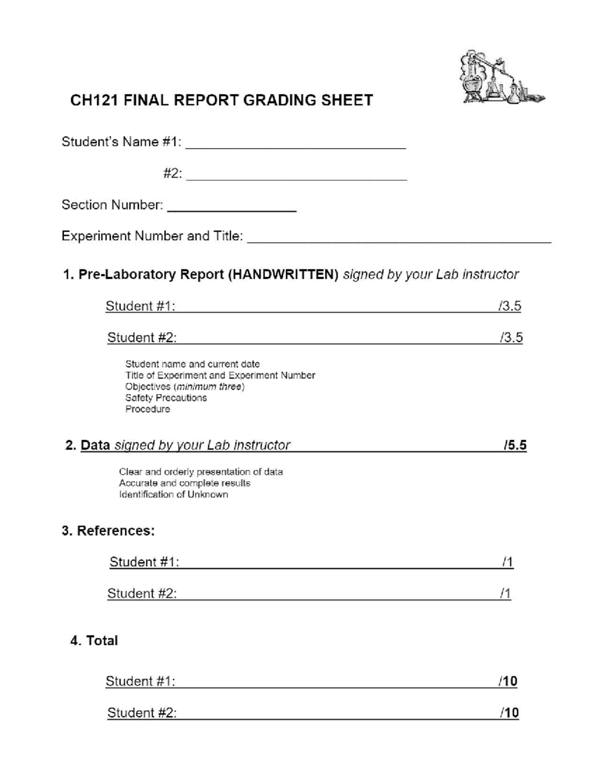Grading Ch 121 - CH121 FINAL REPORT GRADING SHEET Name Section Number ...