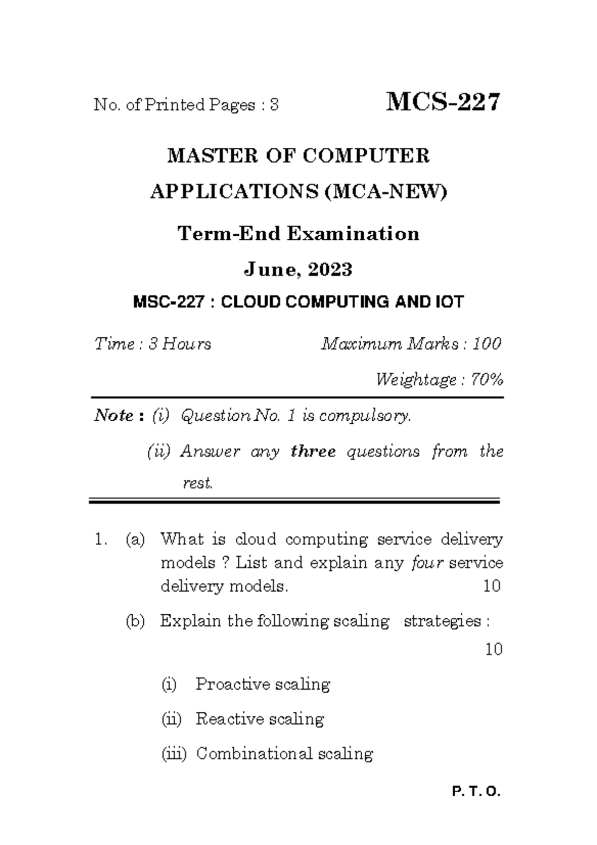 MCS-227 - Course related - P. T. O. No. of Printed Pages : 3 MCS- MASTER OF COMPUTER ...