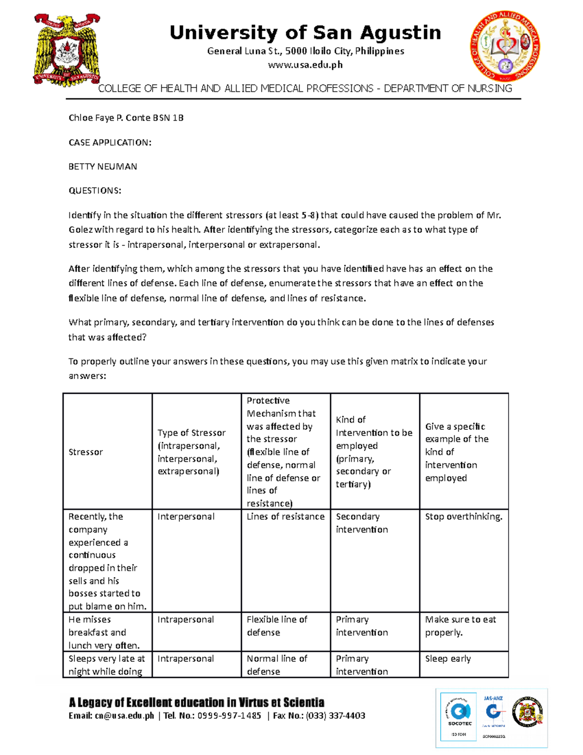 Template Neuman Johnson Case Application - Chloe Faye P. Conte BSN 1B ...