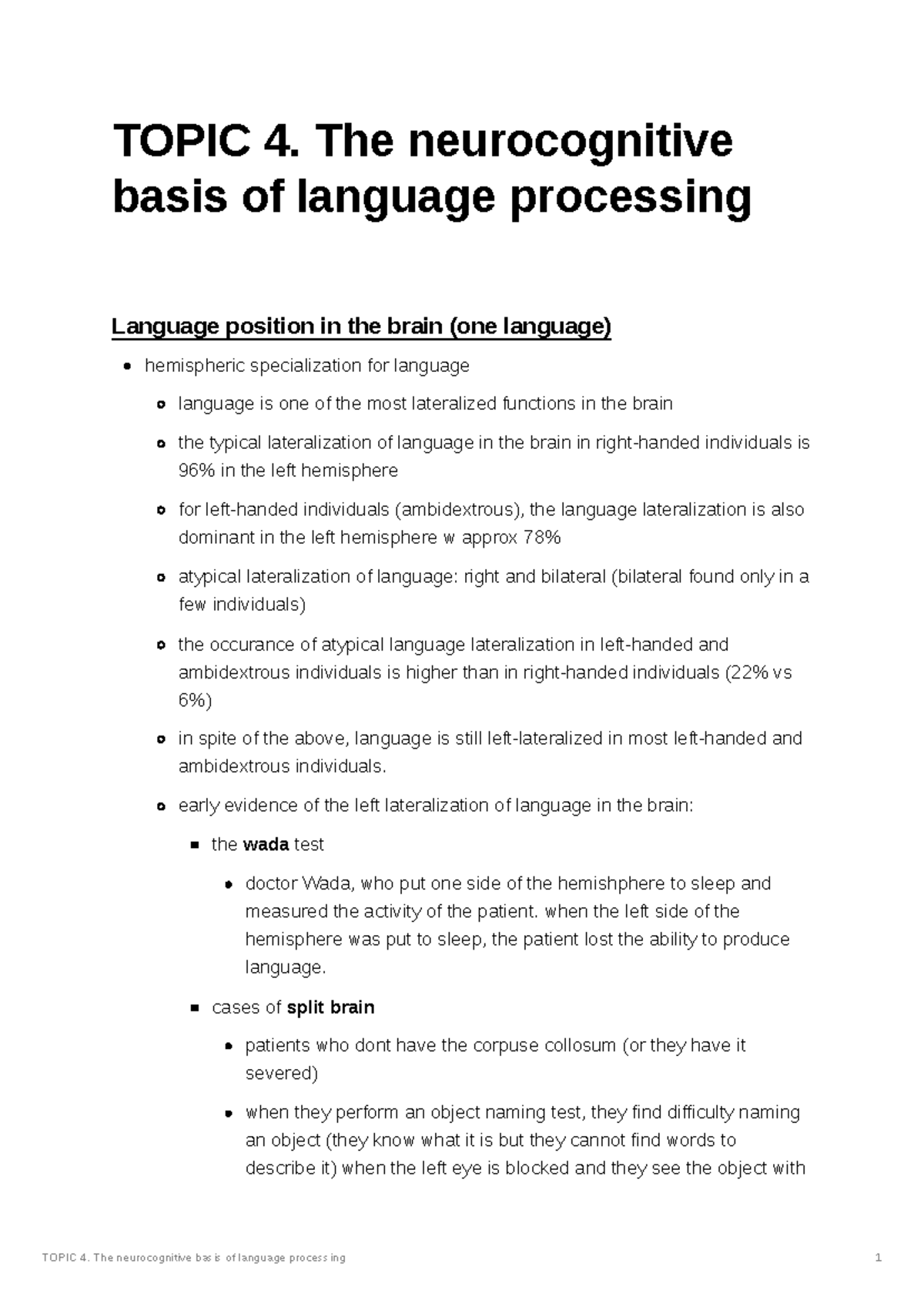 Topic 4 The neurocognitive basis of language processing - TOPIC 4. The neurocognitive basis of ...