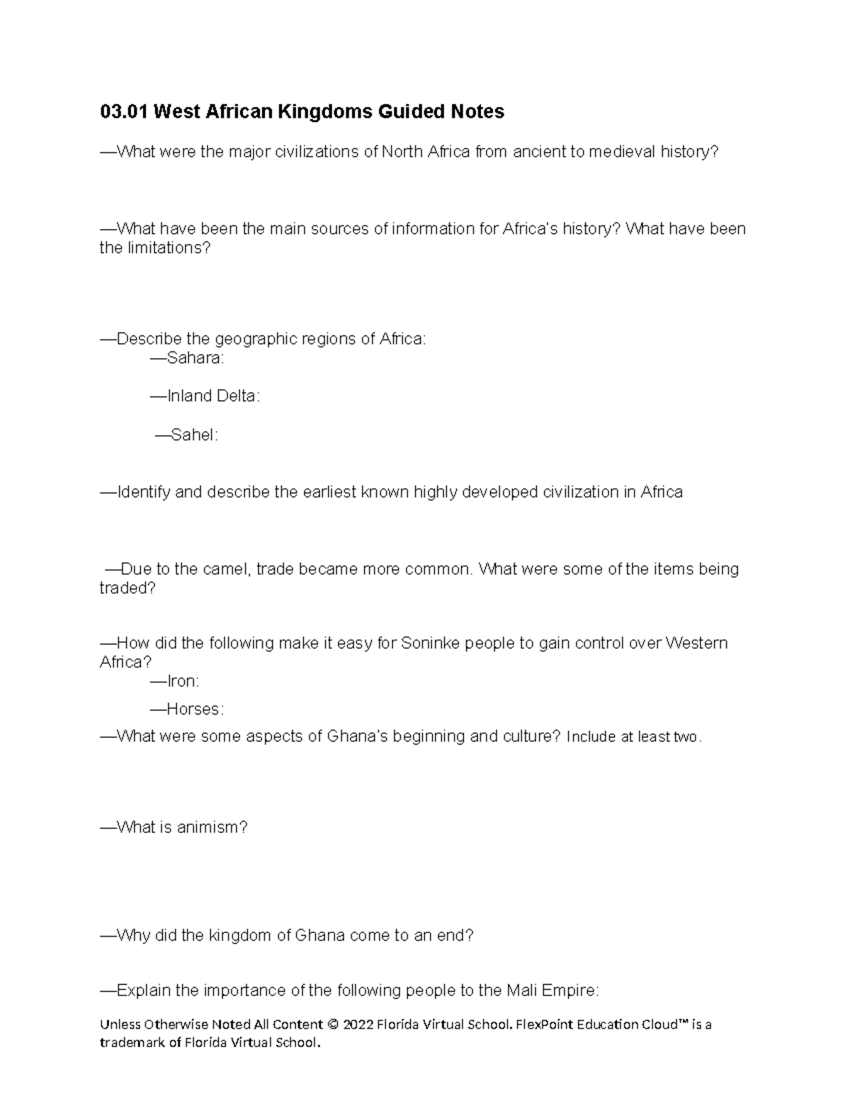 03 01 guided notes - 03 West African Kingdoms Guided Notes —What were ...