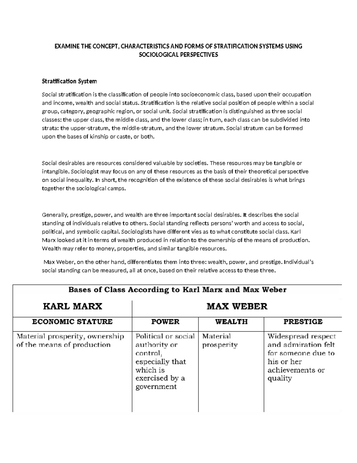 Examine THE Concept, Characteristics AND Forms OF Stratification ...