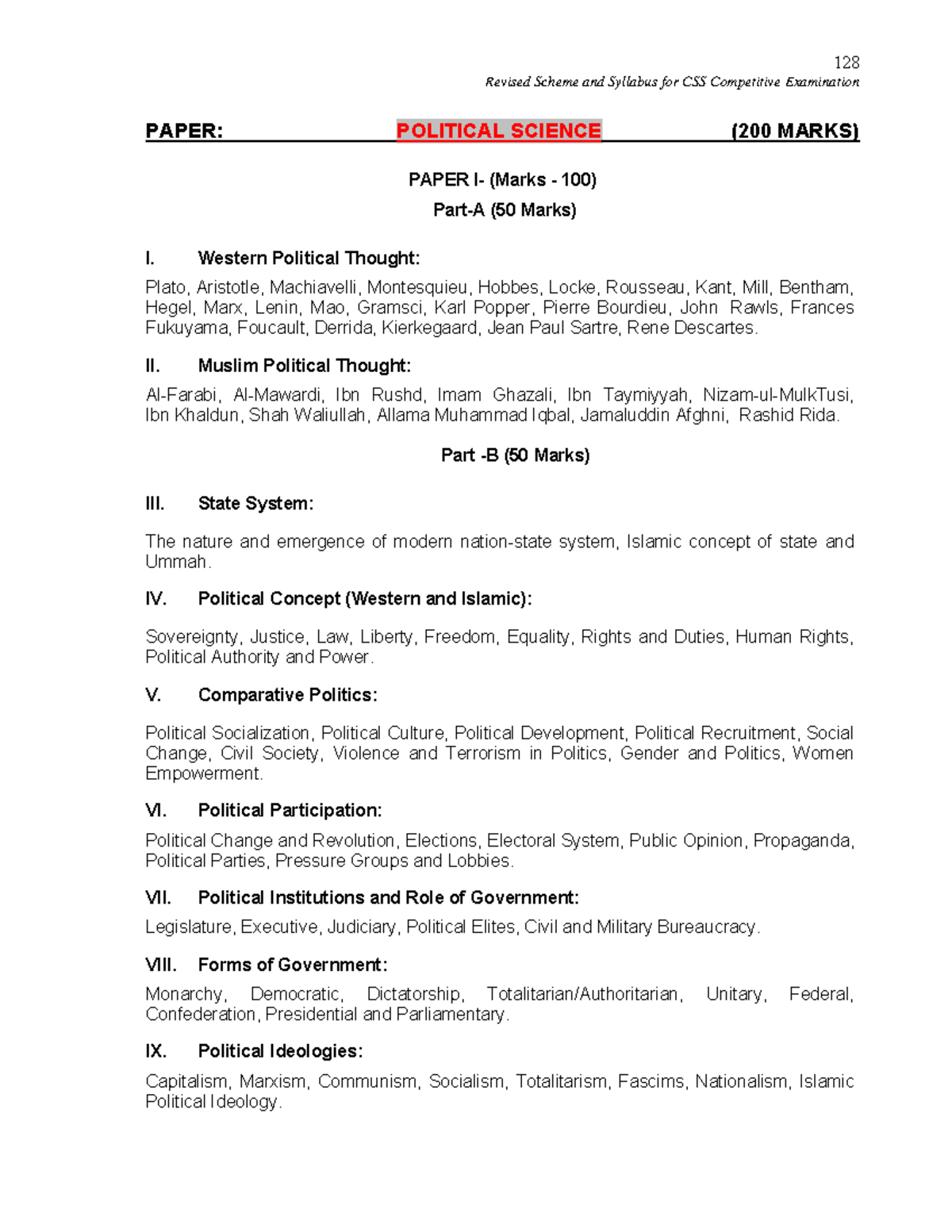 Css subject political science syllabus download - Revised Scheme and ...