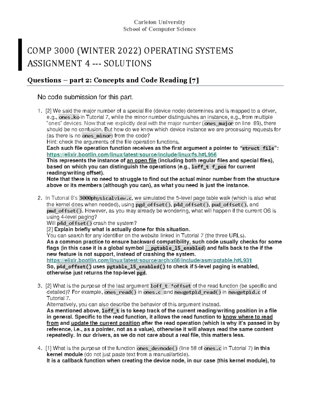 Assignment 4 - solutions - Carleton University School of Computer Science COMP 3000 (WINTER 2022 ...