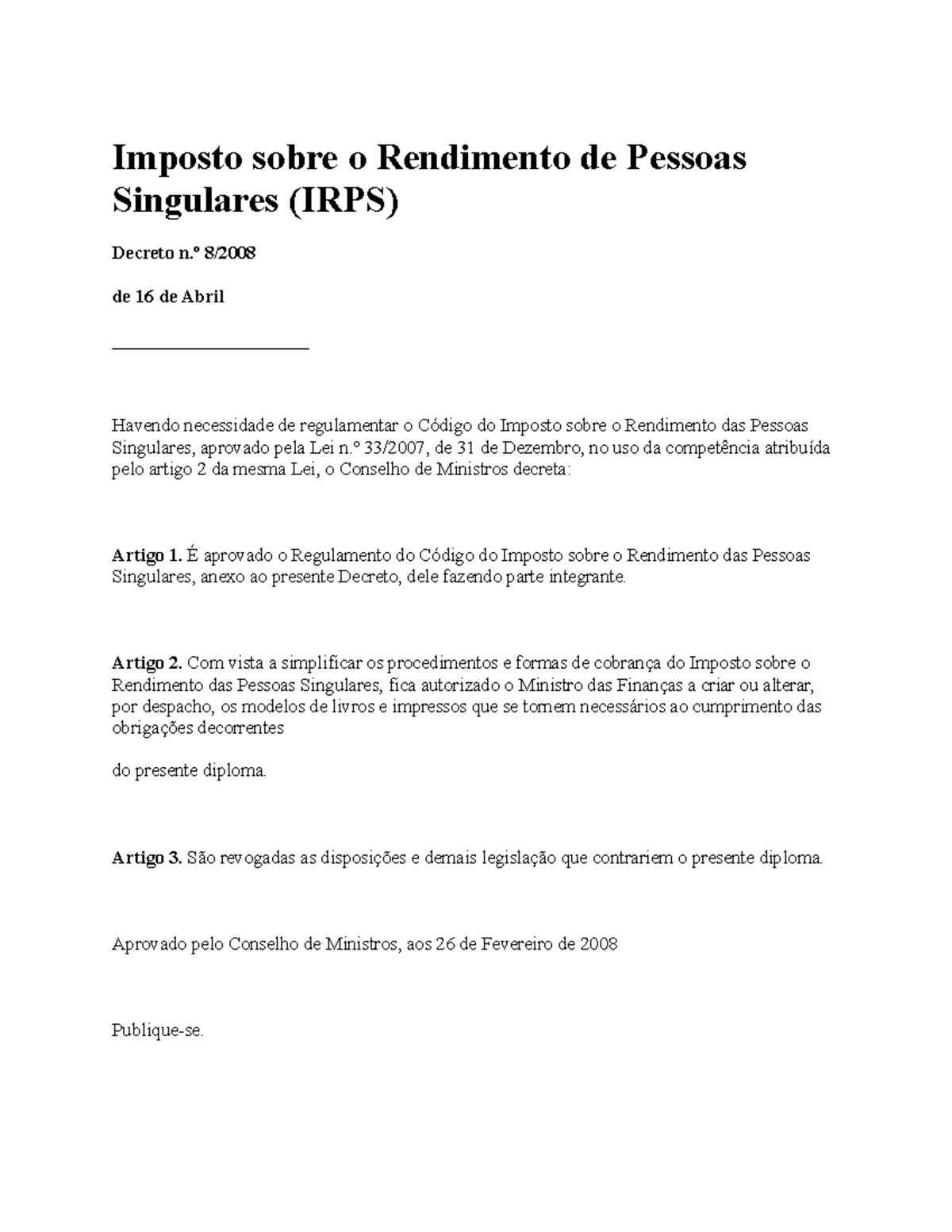 Imposto sobre o Rendimento de Pessoas Singulares - Imposto sobre o ...