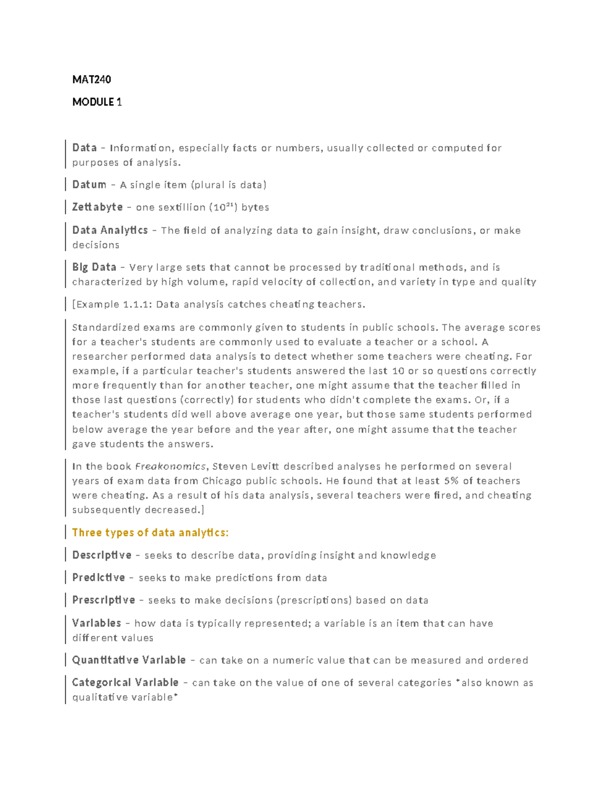 MAT240 Module 1 - MAT MODULE 1 Data – Informati on, especially facts or numbers, usually ...