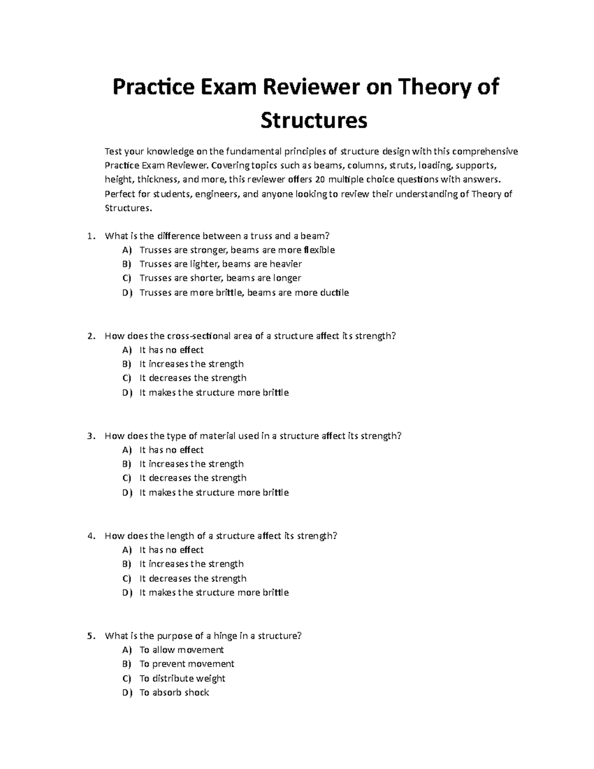 Practice Exam Reviewer on Theory of Structures - Practice Exam Reviewer ...