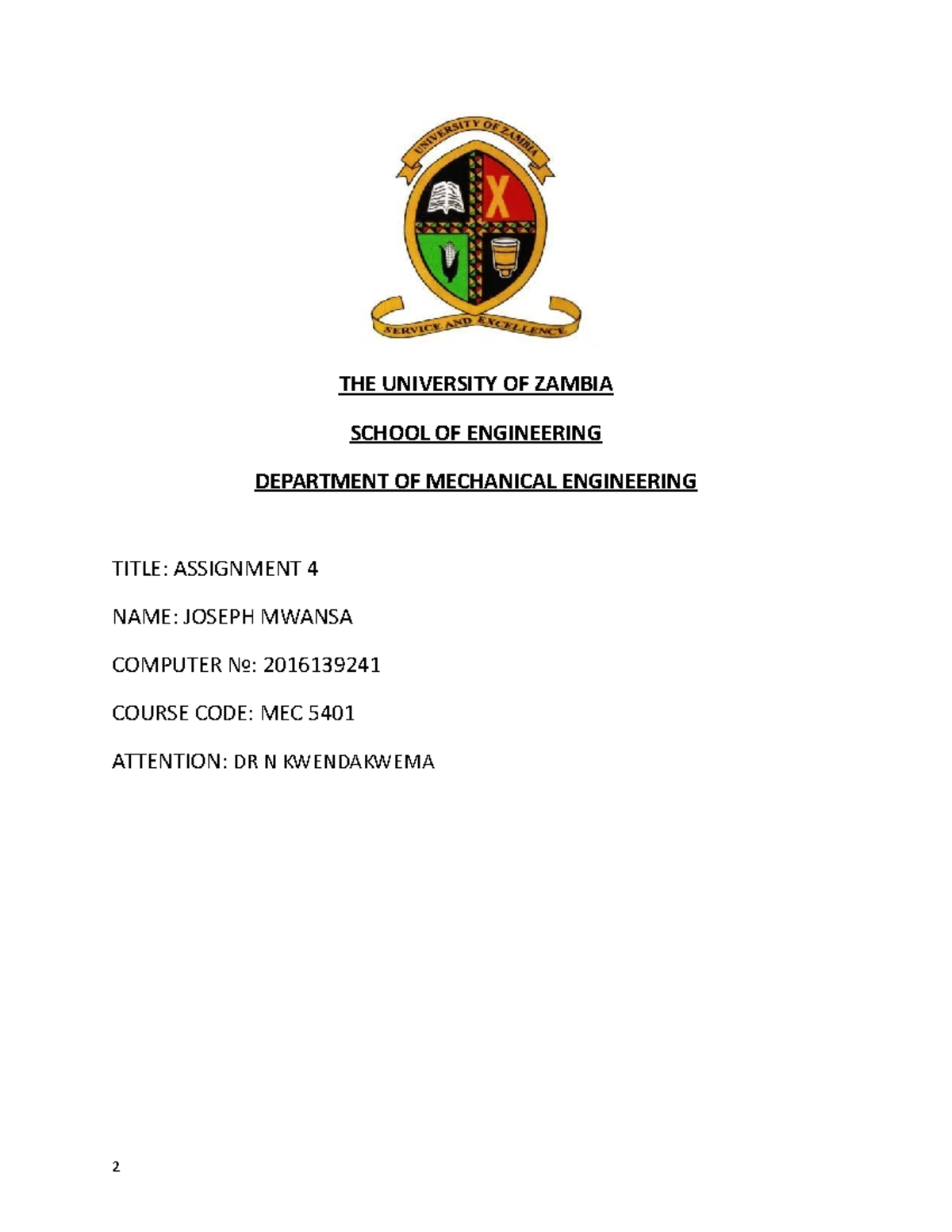 MEC 5401 Assignment 4 2016 139241 Joseph Mwansa - Heat and Mass ...
