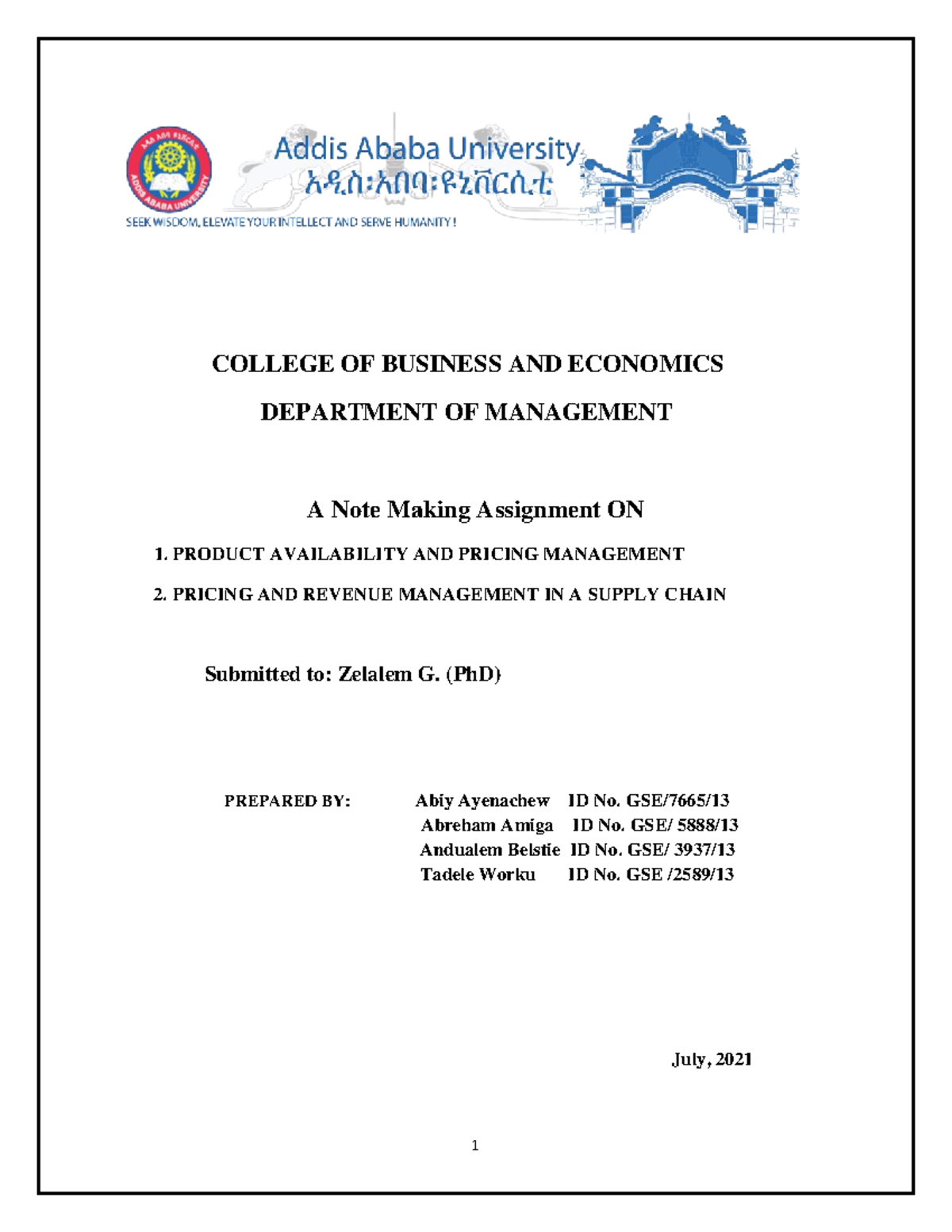 GVCM Note Making Group Assignment,Abiy,Abreham,Andualem and Tadele ...