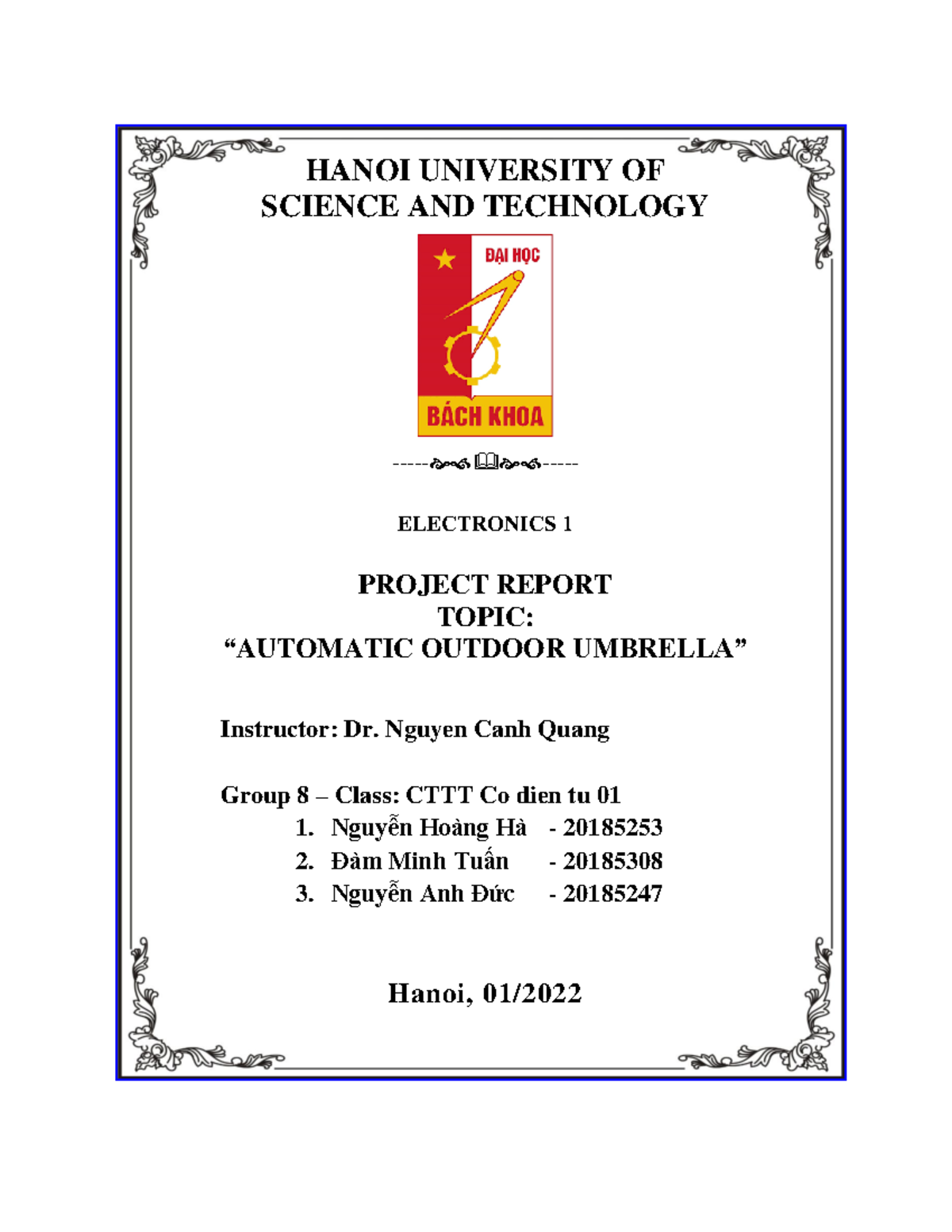 Report Electronics Project - Group 8 - HANOI UNIVERSITY OF SCIENCE AND ...