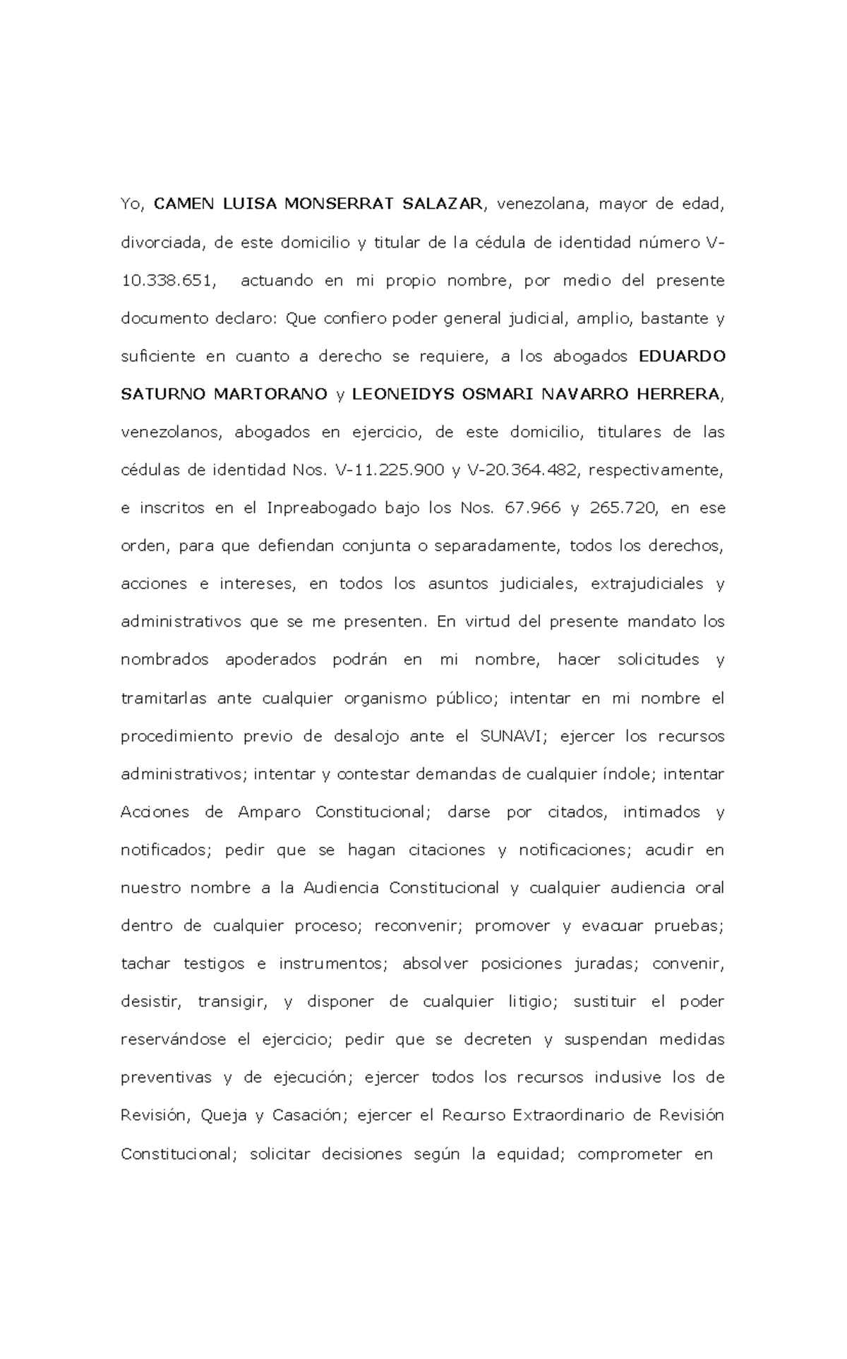 Poder Carmen Monserrat - Yo, CAMEN LUISA MONSERRAT SALAZAR, venezolana ...