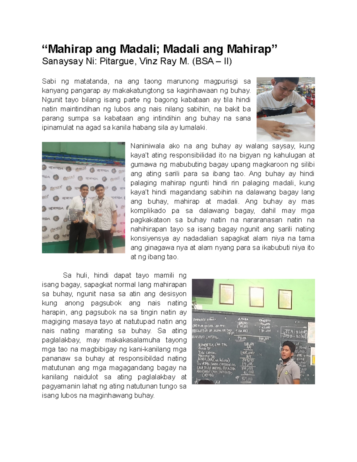 Pictorial Essay Pitargue - “Mahirap ang Madali; Madali ang Mahirap ...