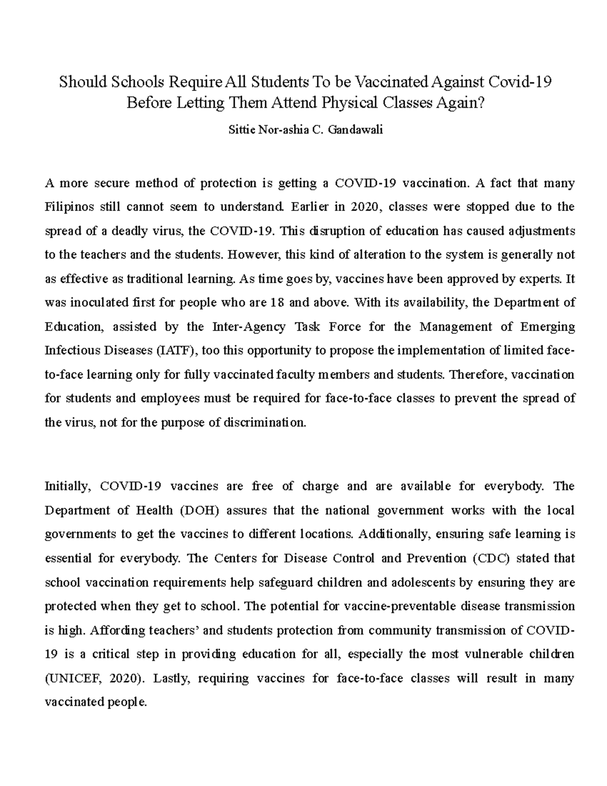 Persuasive Essay - ssssssssss - Should Schools Require All Students To ...