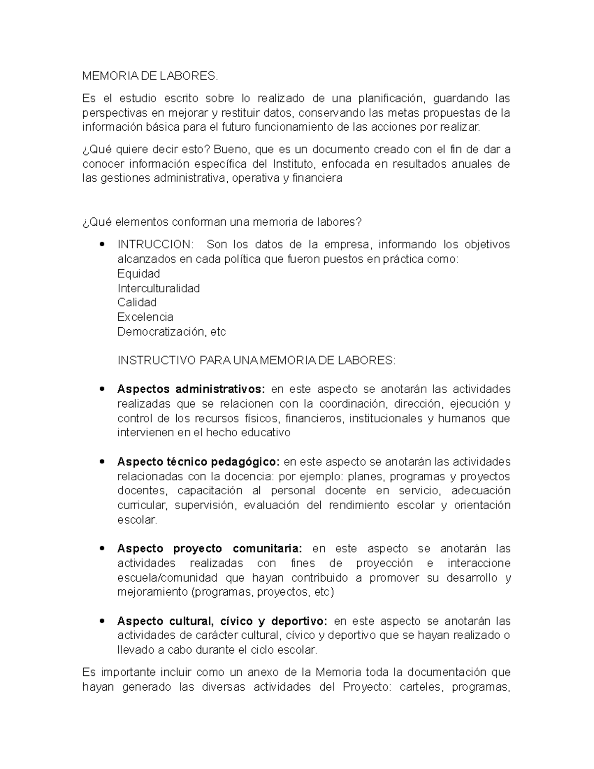 Memoria DE Labores, administrativo - MEMORIA DE LABORES. Es el estudio escrito sobre lo ...