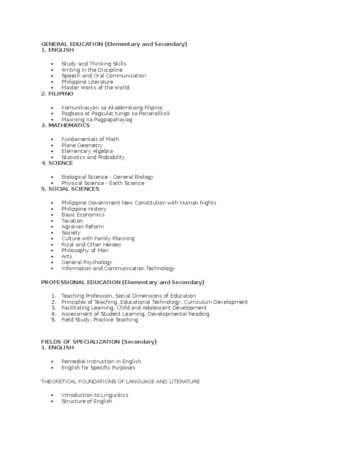 General Education (Elementary and Secondary) - GENERAL EDUCATION ...