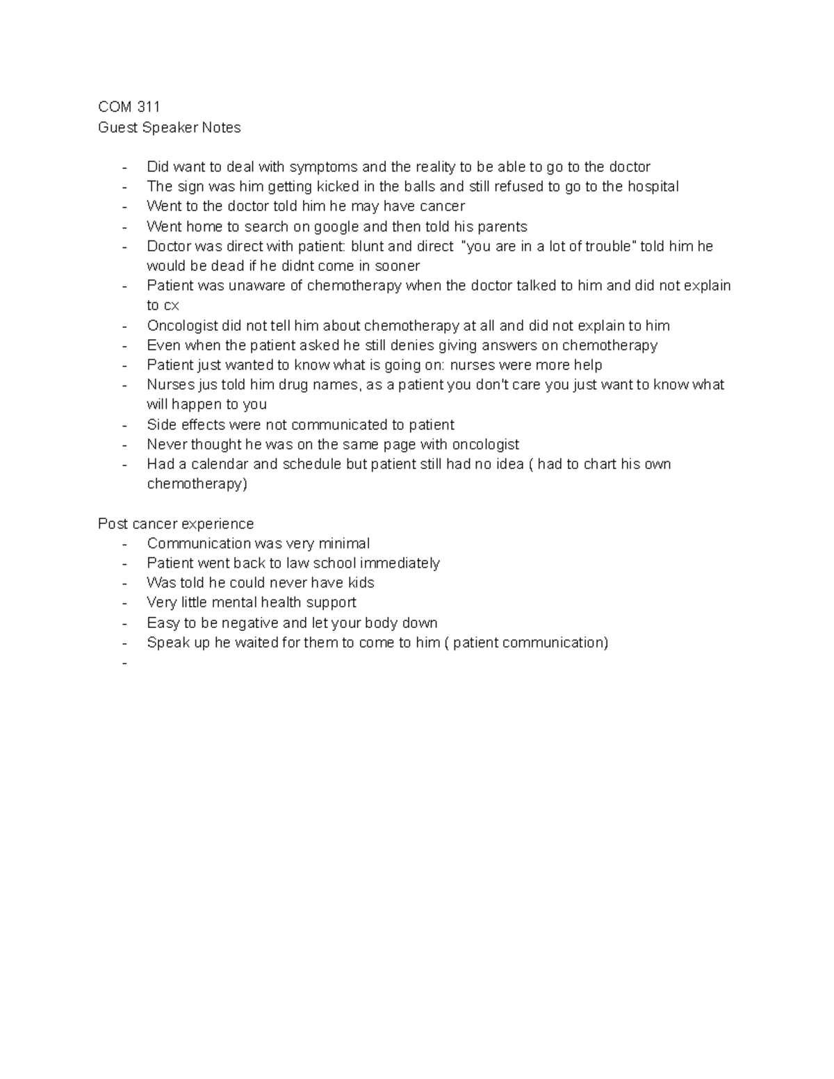 Guest Speaker notes - COM 311 Guest Speaker Notes Did want to deal with ...