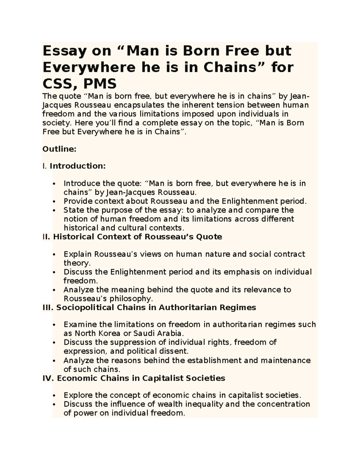 Man is Born Free but Everywhere he is in Chains - Essay on “Man is Born ...