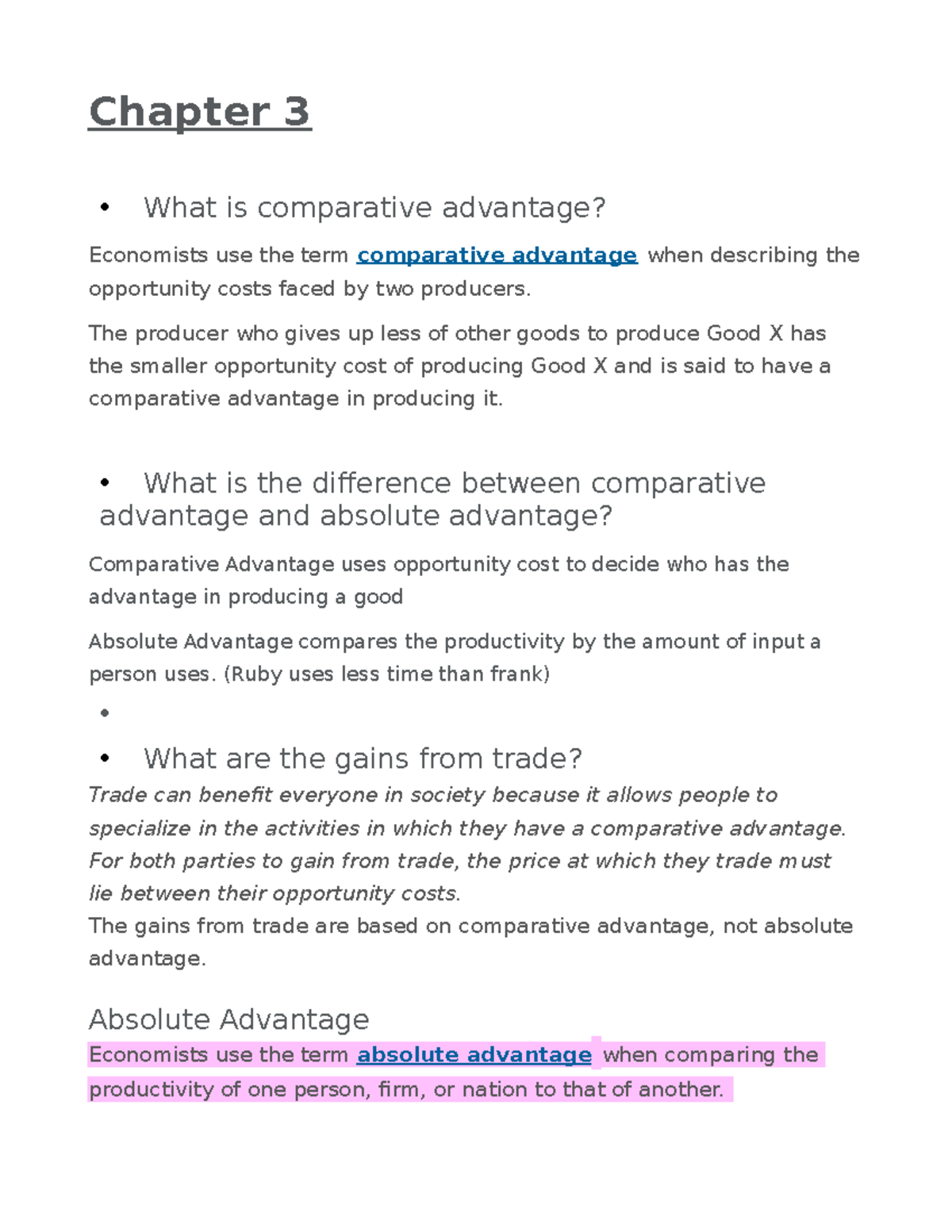 Chapter 3 - Chapter 3 • What is comparative advantage? Economists use ...