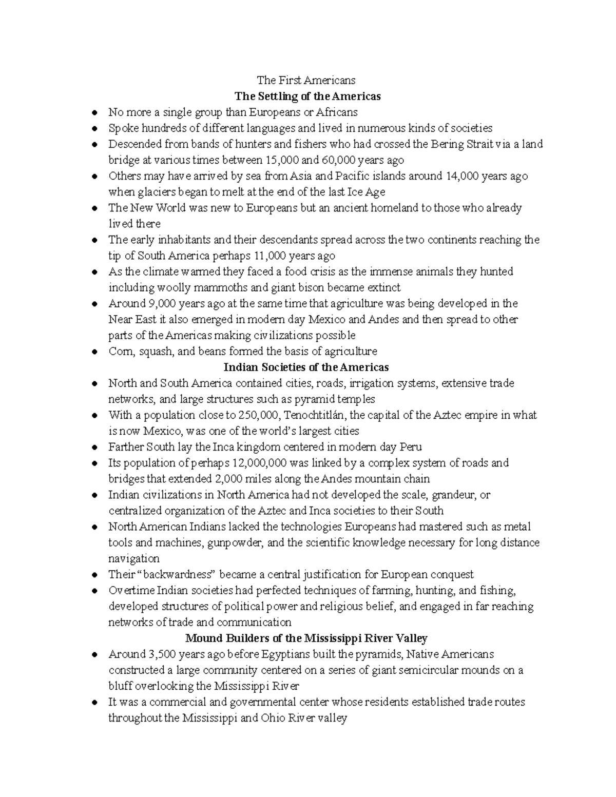 Chapter 1 A New World Textbook Notes - The First Americans The Settling ...